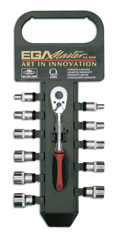 EGA Master SET OF 12 PCS- SOCKET WRENCHES AND REVERSIBLE RATCHET HANDLE ...